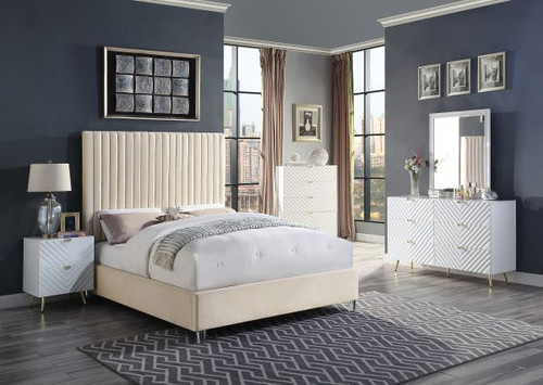 Edzia Acme Beige Velvet Bed | EuroclassicFurniture