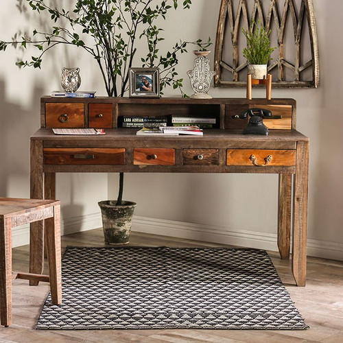 Rustic Brown Desk Mixed Solid Wood SAFFRONWALD | EuroclassicFurniture