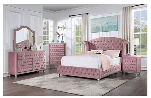 ZOHAR Furniture of America Glam Pink Velvet Upholstered Wingback Bed ...