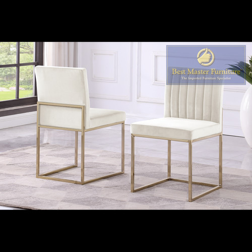 Cream Velvet with Gold Base Dining Chair J024 | EuroclassicFurniture