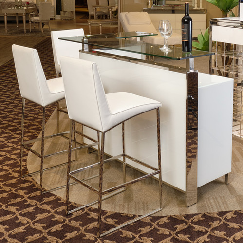 State St. Amini Bar w/Glass Top Glossy White | EuroclassicFurniture