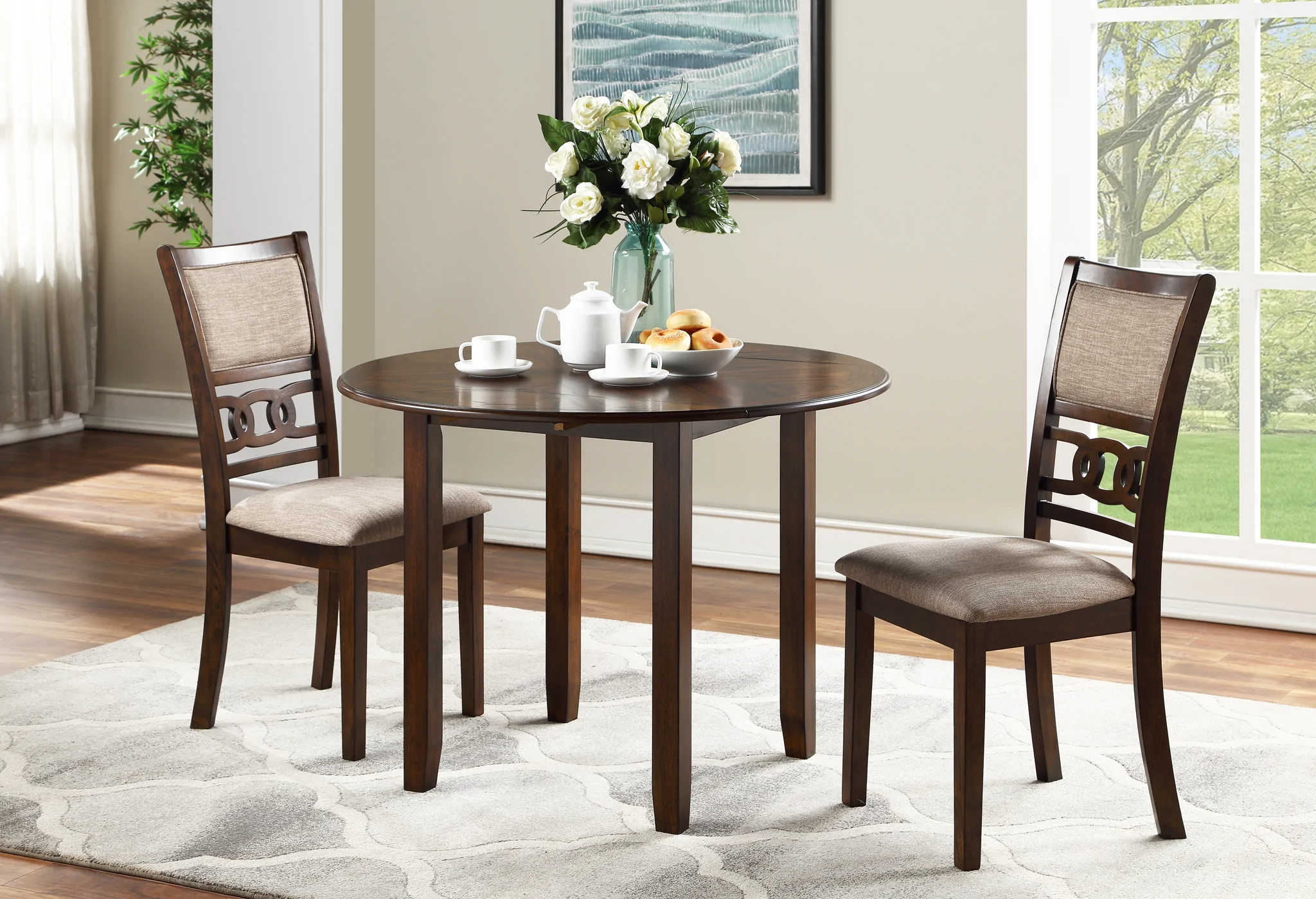 42" Round drop Leaf Dining Table & 2 Chairs Cherry Gia Classic ...