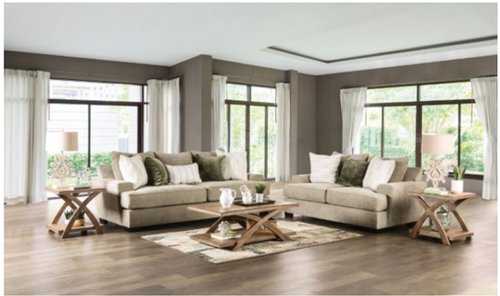 Transitional Ash Green/Ivory Fabric Sofa FOA SM1213 | EuroclassicFurniture