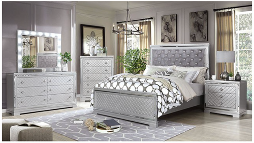 Glam Silver Mirrored Bed Frame BELLETERRE FOA CM7518 | EuroclassicFurniture