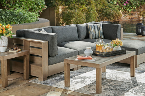 Citrine Park Outdoor Sectional Eucalyptus Wood High-Performance Fabric ...