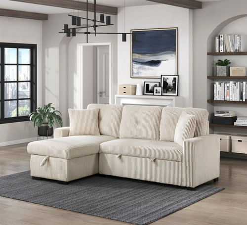 Homelegance 9649 Beige Corduroy Reversible Sectional with Pull-out Bed ...
