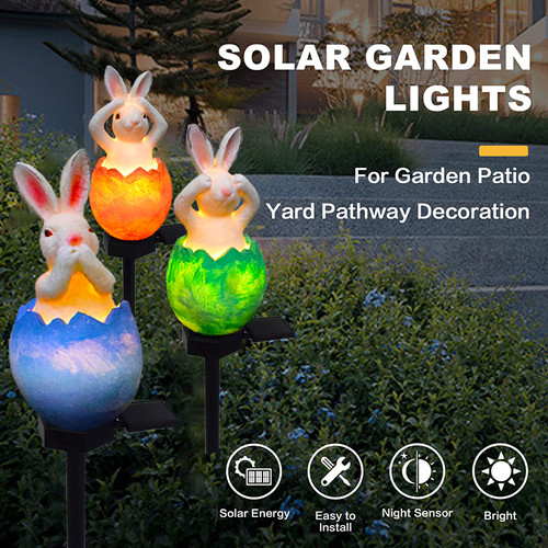 Rabbit Solar Light Welcome Easter Bunny LED Garden Stake Path Fence ...
