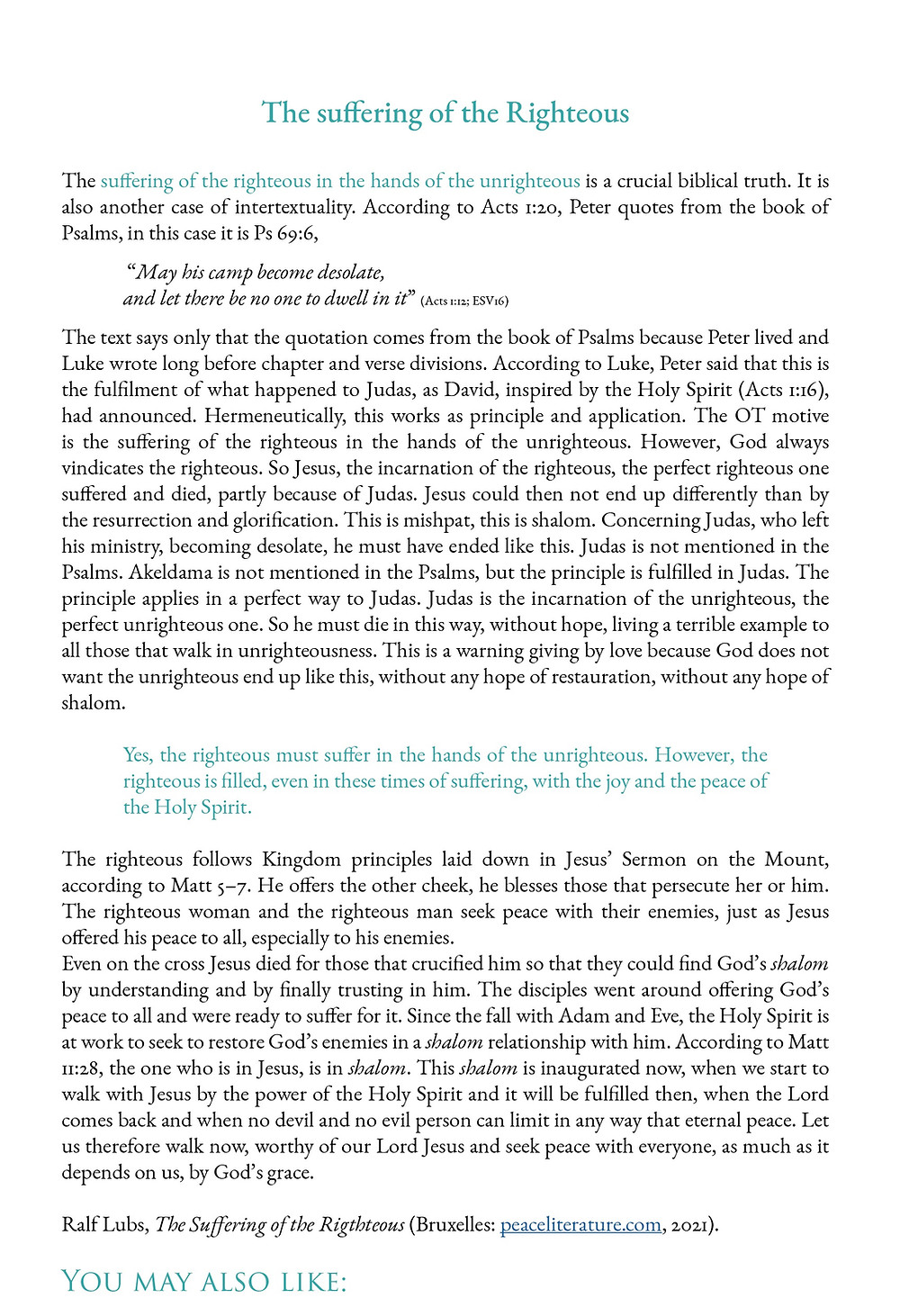 The Suffering of the Righteous