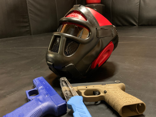 Red Leather RBC Force on Force Helmet w/ear guards | Redbeard Combatives