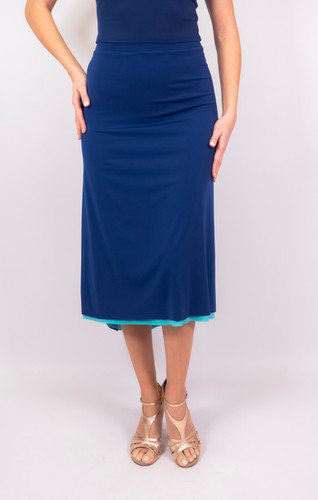 Nyla Dark Blue & Turquoise Fish Tail Asymmetric Tango Skirt | Chique ...