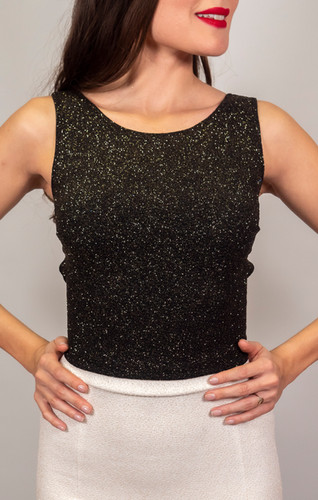 Julia - Theia Black with Gold Shiny Tango Top | Chique Dancewear