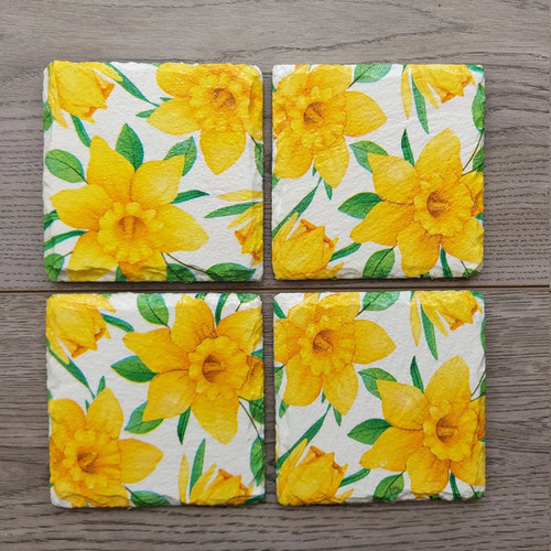 Daffodil Flower Slate Coasters Spring Yellow White Colour with optional ...