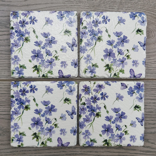 Violet Flower Slate Coasters, Colourful Purple with optional Gift Box ...