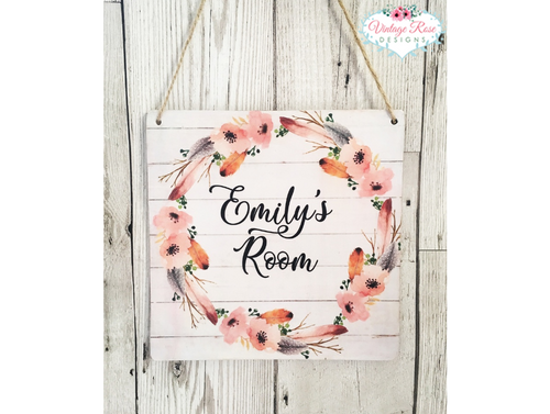 Coral and Feather Wreath Personalised Wooden Hanging Plaque ...