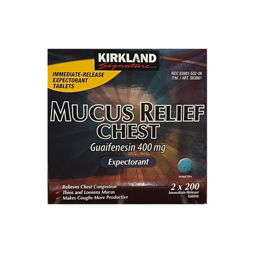 Kirkland Signature Mucus Relief Chest 400 mg Tablets, 400 count | Slopeside