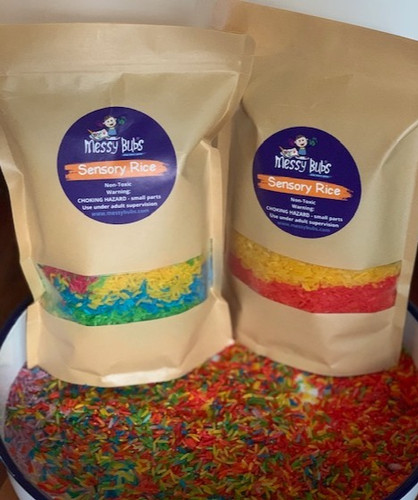 Rainbow Sensory Rice Filler | Messy Bubs
