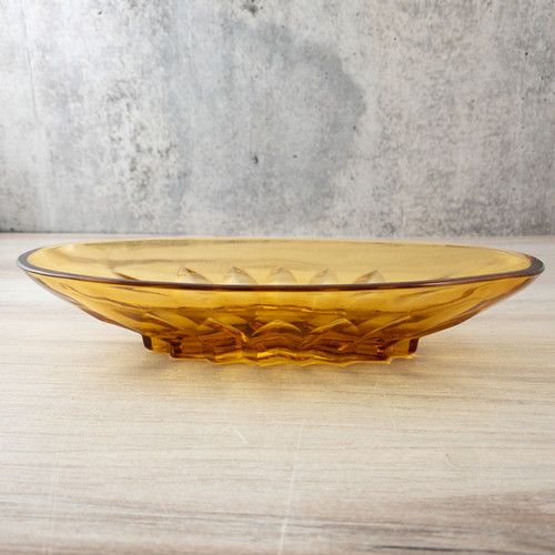 Vintage Amber Pressed Glass Oval Dish – Starburst Base | Sugar Maple