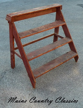 Antique Bucket Bench in Original Old Red Paint | mainecountryclassics