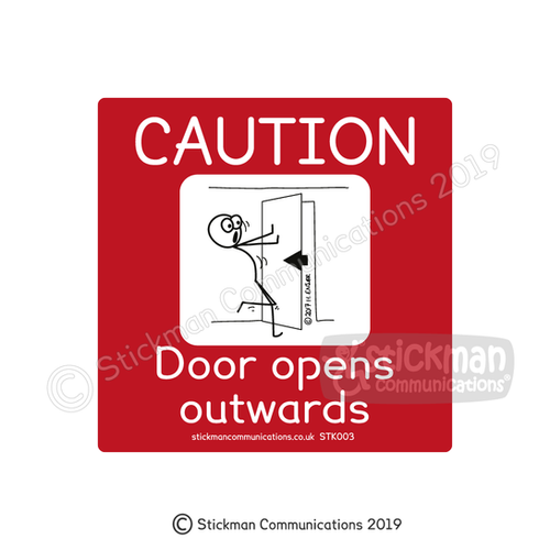 Door opens outwards sticker | Stickman Comms