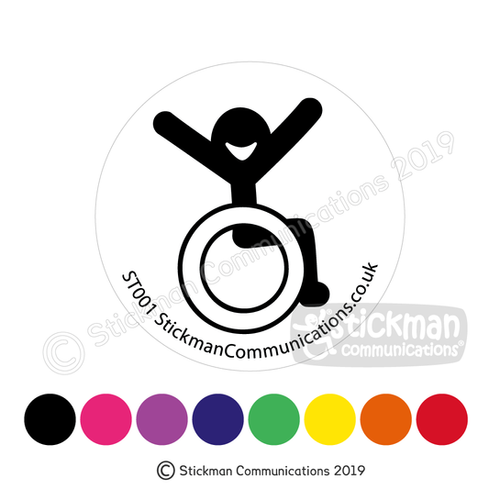Happy Accessibility Symbol, clear round sticker | Stickman Comms