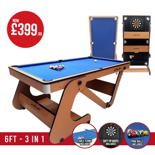Riley 6Ft 3 in 1 Vertical Folding Pool Table with Darts and Table ...