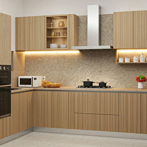 Modern Modular L-Shaped Indian Kitchen Design With Brown Cabinets | Dee ...