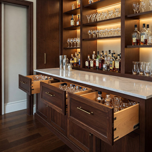 Modern Home Bar Design with Pull-Out Wooden Drawers | Dee Modular