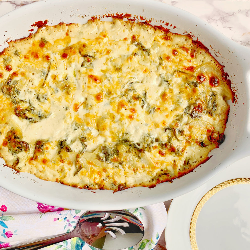 Garlic Spinach Potatoes Au Gratin