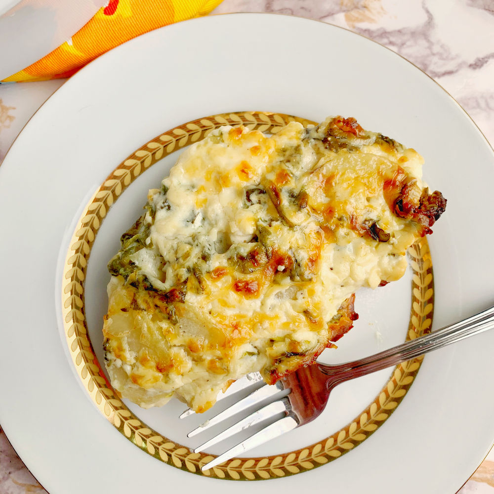 Garlic Spinach Potatoes Au Gratin