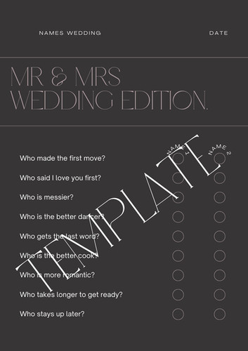 Mr & Mrs Editable Quiz Card Template | Cheshire Booth Co