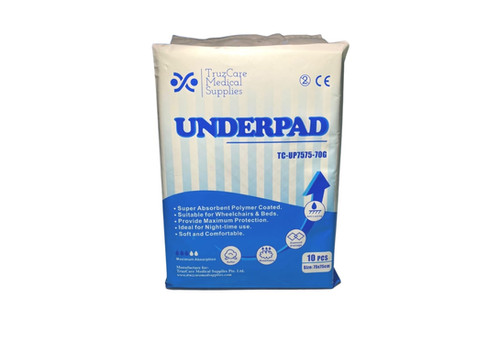 Disposable Underpad, 75x75cm, 70G, 4G SAP, Blue Color, 10s. | Truzcare