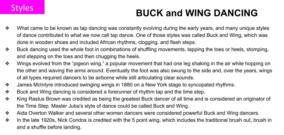 Buck and Wing Dancing
