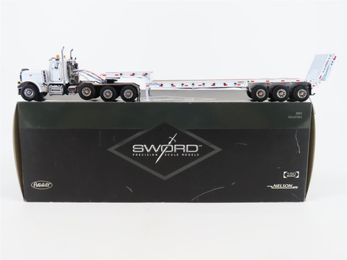 Peterbilt 379 with Nelson Ramp Trailer - White | DiecastMatt