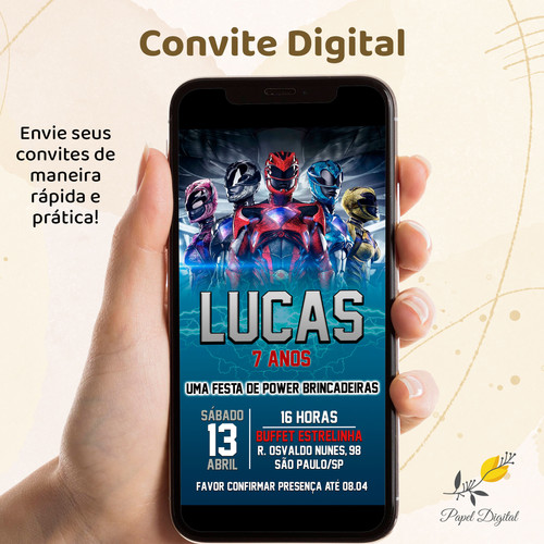 Convite Digital Power Rangers Modelo 2 | Papel Digital