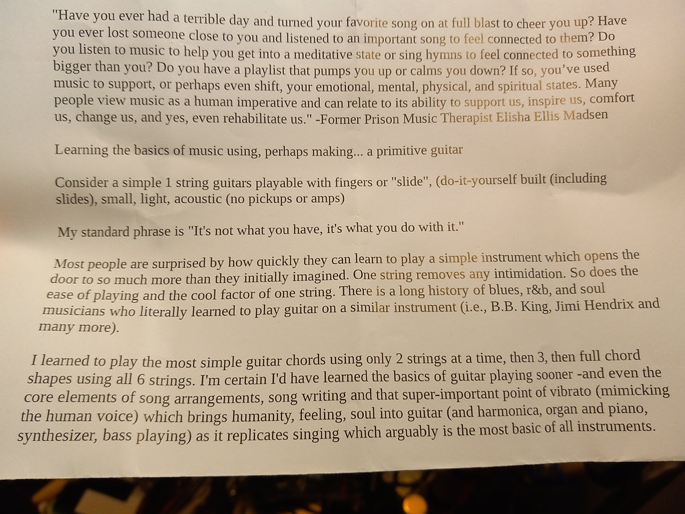 Cook County Jail- Music Program, Lyric