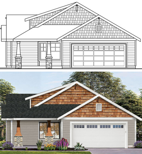 House Plan Mockups from 2D Drawing Front Elevation Plans | Black Cat ...