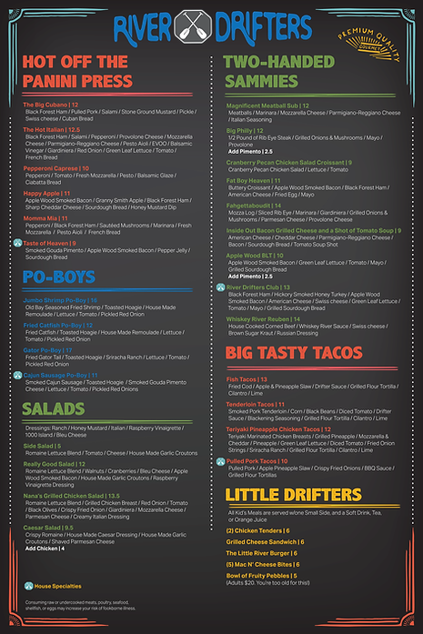 Menus | River Drifters Chatt
