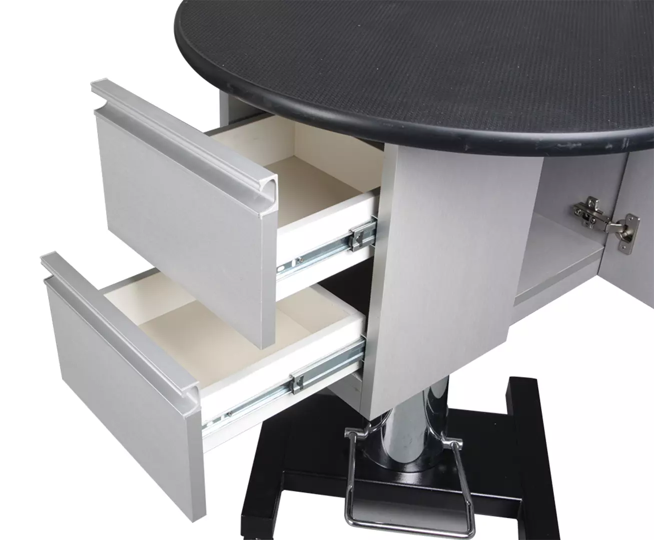 Round Rotational Hydraulic Grooming Table with Cabinet | K9Reproduction