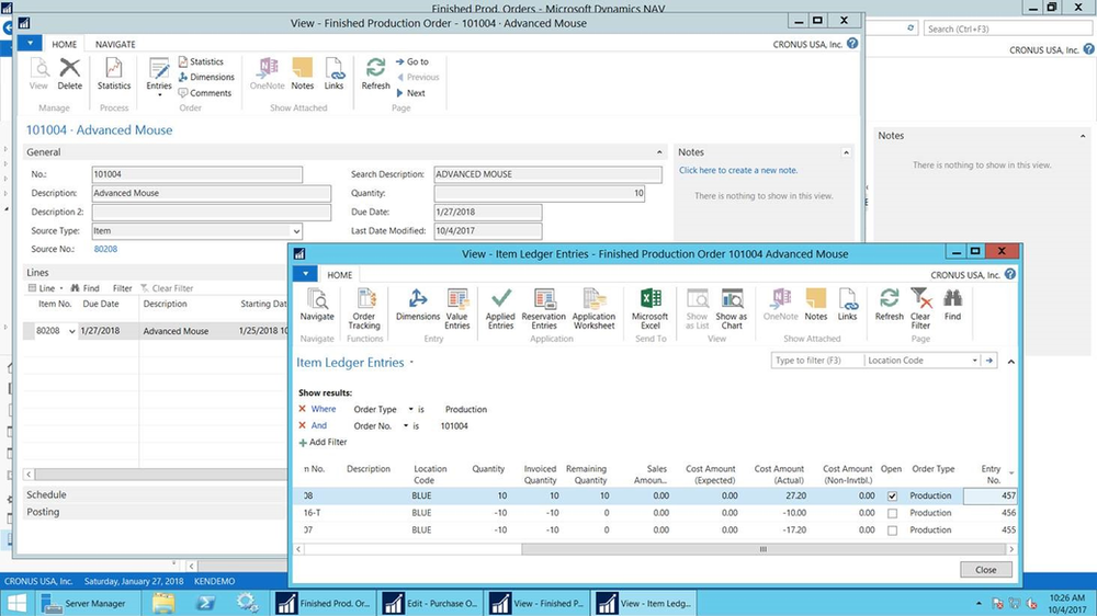 Dynamics NAV Lot-Tracking Cost Flow Scenario Tested in NAV 2017