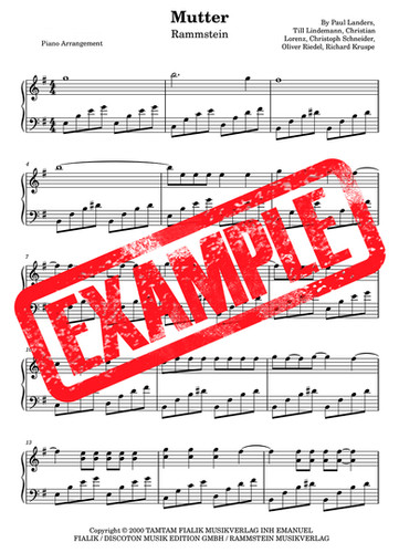 Rammstein - Mutter Sheet Music for Piano (Solo)