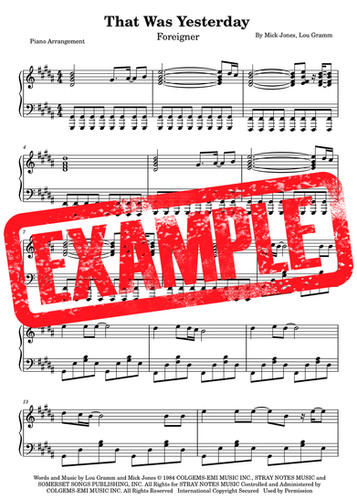 Foreigner - That Was Yesterday Sheet Music | Piano Go Life