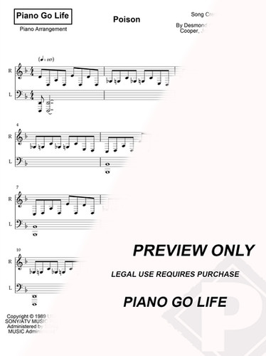 Alice Cooper - Poison Sheet Music | Piano Go Life