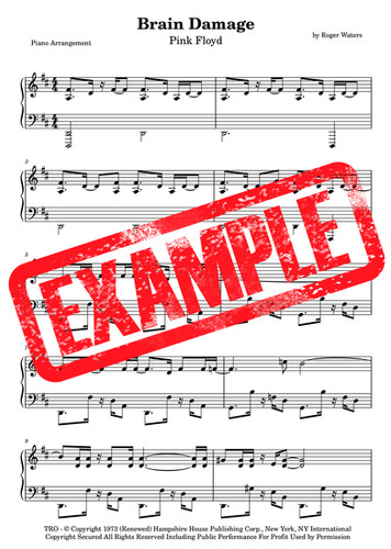 Pink Floyd - Brain Damage Sheet Music For Piano (Solo)