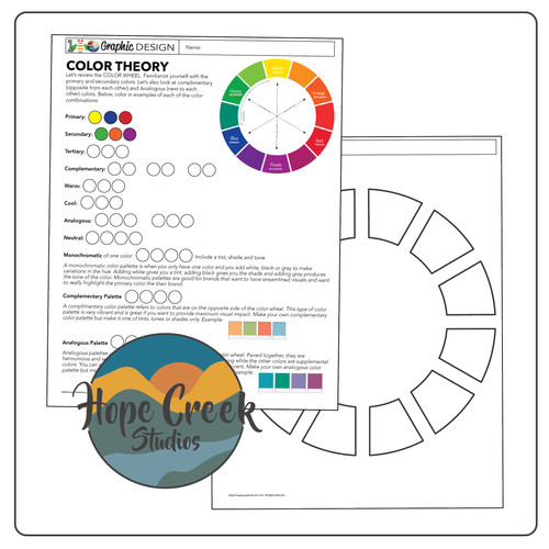 Art Graphic Design Color Wheel Theory Palettes Worksheet Lesson Blank ...