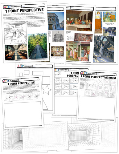 Art Drawing 1 Point Perspective Worksheets Lesson Room Shape History ...