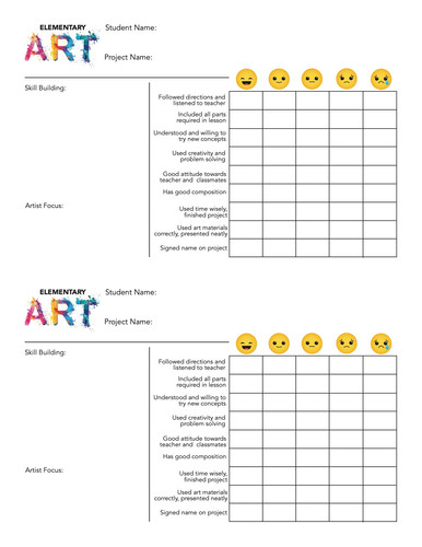 Pre-K Preschool Kindergarten Elementary Art Grading Rubric Project ...