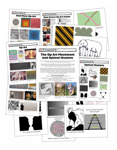 Art History Op Art Movement Optical Illusions Worksheet & Presentation ...