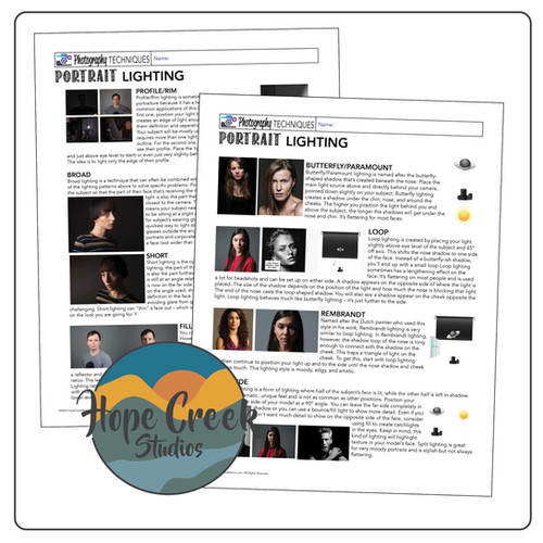 Art / Photography — 8 Portrait Lighting Set Up Lesson Worksheet Guide ...