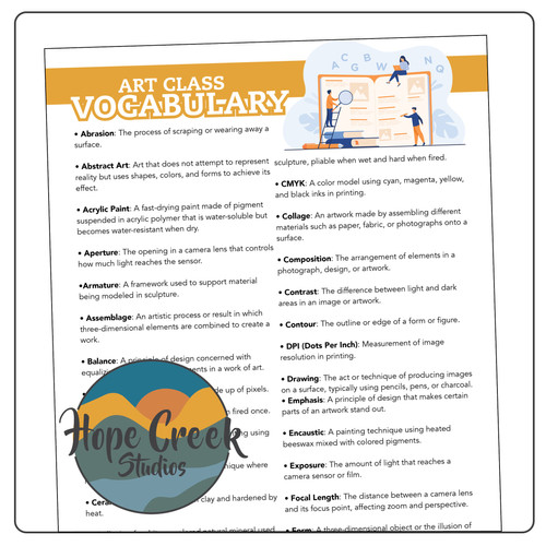 Free Art Vocabulary Sheets | HopeCreek