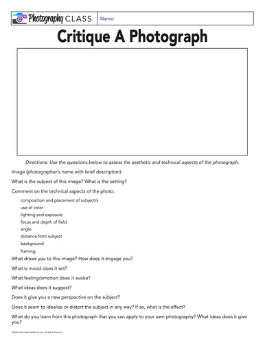 Art Photography Critique Analysis 20 Questions Worksheet Handout Lesson ...